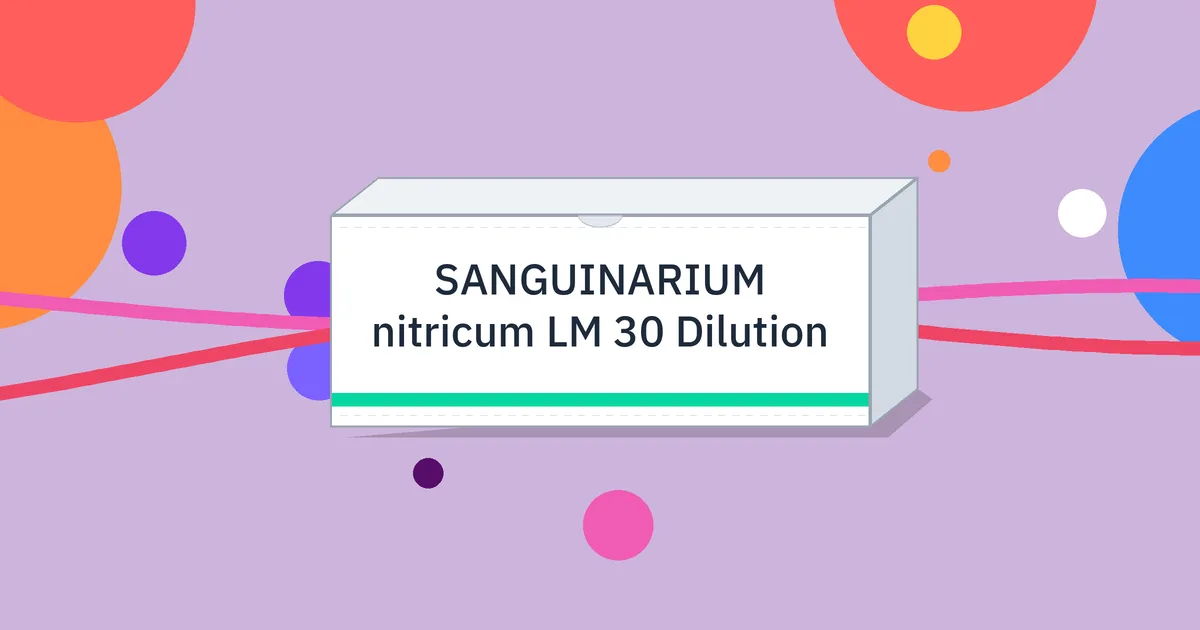 Symbolbild: Packung mit der Aufschrift SANGUINARIUM nitricum LM 30 Dilution (PZN 13181931) – Verfügbarkeit und Bezug in Apotheken in Frankfurt am Main