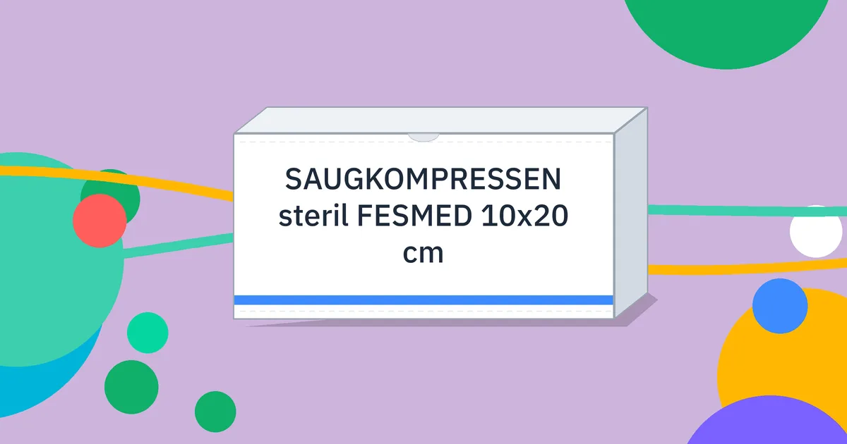 Symbolbild: Packung mit der Aufschrift SAUGKOMPRESSEN steril FESMED 10x20 cm (PZN 19188957) – Verfügbarkeit und Bezug in Apotheken in Frankfurt am Main