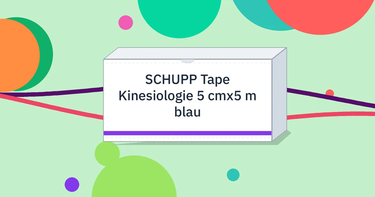 Symbolbild: Packung mit der Aufschrift SCHUPP Tape Kinesiologie 5 cmx5 m blau (PZN 06913865) – Verfügbarkeit und Bezug in Apotheken in Frankfurt am Main
