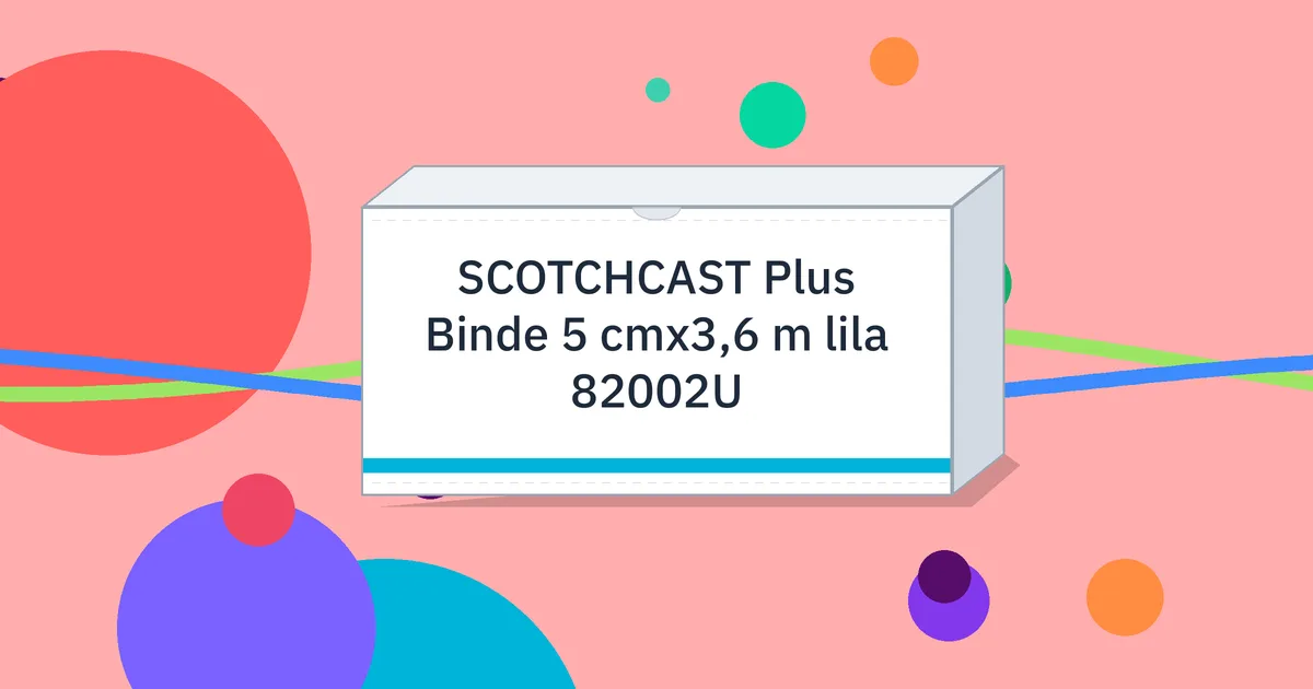 Symbolbild: Packung mit der Aufschrift SCOTCHCAST Plus Binde 5 cmx3,6 m lila 82002U (PZN 02699458) – Verfügbarkeit und Bezug in Apotheken in Frankfurt am Main
