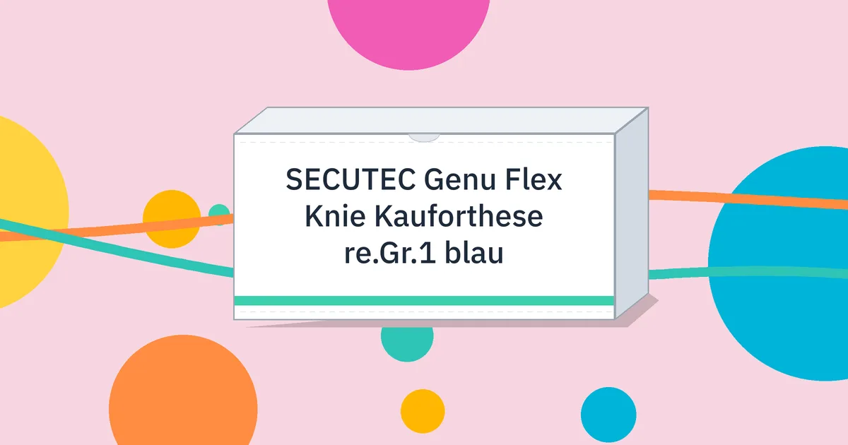 Symbolbild: Packung mit der Aufschrift SECUTEC Genu Flex Knie Kauforthese re.Gr.1 blau (PZN 18911245) – Verfügbarkeit und Bezug in Apotheken in Frankfurt am Main