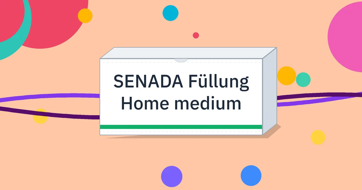 Symbolbild: Packung mit der Aufschrift SENADA Füllung Home medium (PZN 01589383) – Verfügbarkeit und Bezug in Apotheken in Frankfurt am Main