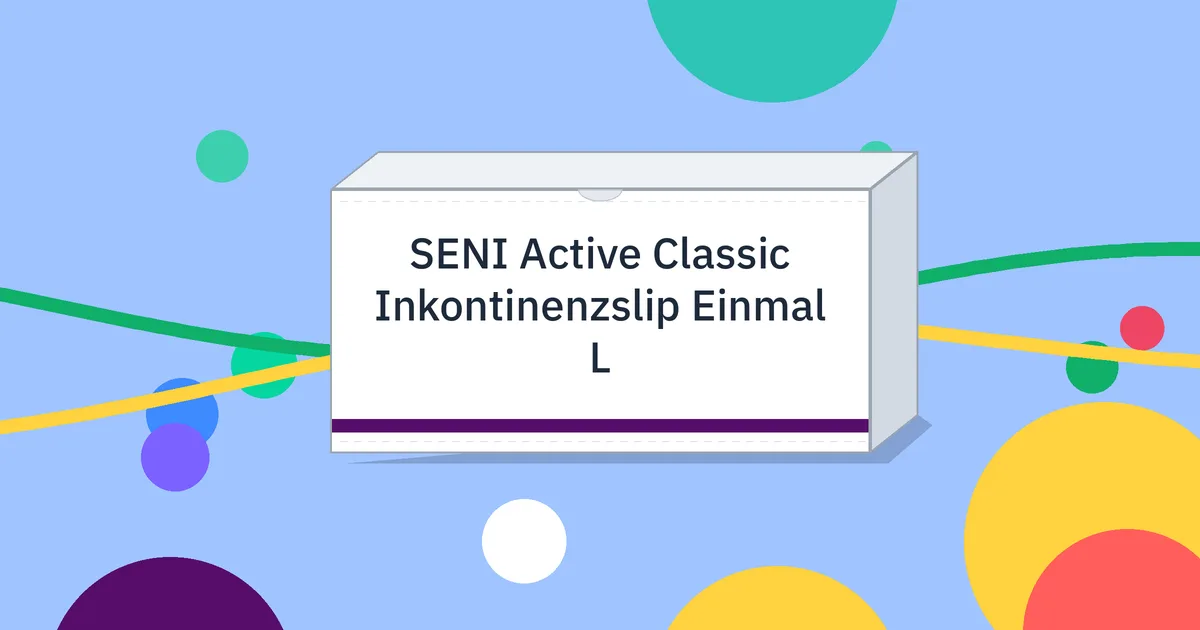Symbolbild: Packung mit der Aufschrift SENI Active Classic Inkontinenzslip Einmal L (PZN 16327803) – Verfügbarkeit und Bezug in Apotheken in Frankfurt am Main