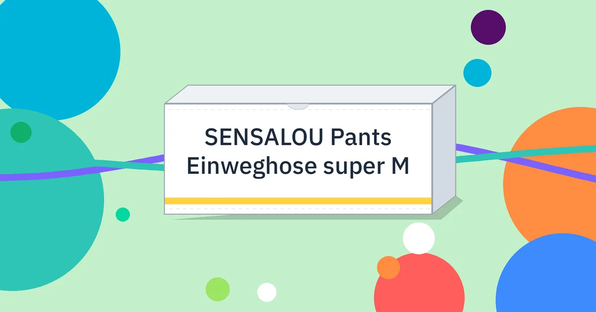 Symbolbild: Packung mit der Aufschrift SENSALOU Pants Einweghose super M (PZN 19694152) – Verfügbarkeit und Bezug in Apotheken in Frankfurt am Main