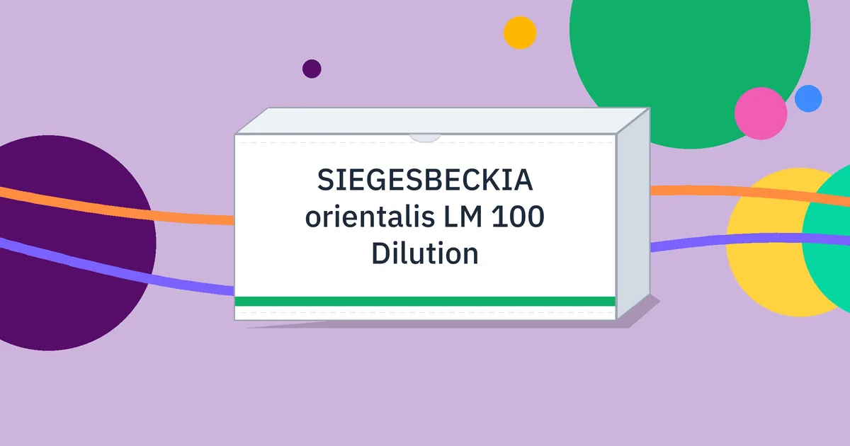 Symbolbild: Packung mit der Aufschrift SIEGESBECKIA orientalis LM 100 Dilution (PZN 13677773) – Verfügbarkeit und Bezug in Apotheken in Frankfurt am Main
