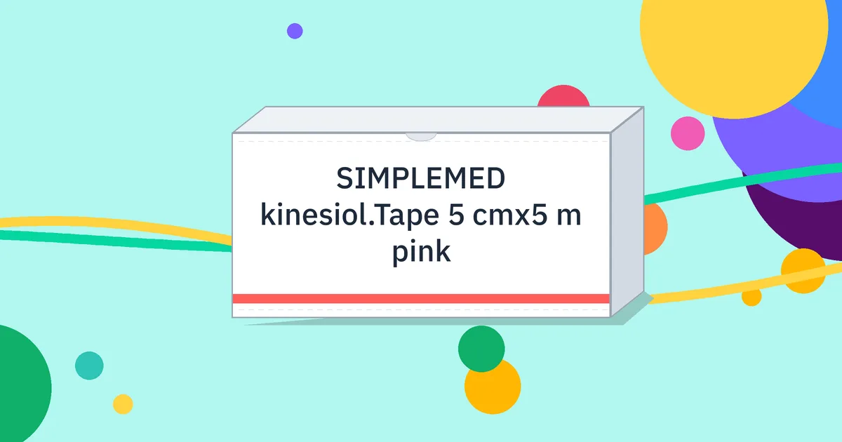 Symbolbild: Packung mit der Aufschrift SIMPLEMED kinesiol.Tape 5 cmx5 m pink (PZN 16013921) – Verfügbarkeit und Bezug in Apotheken in Frankfurt am Main