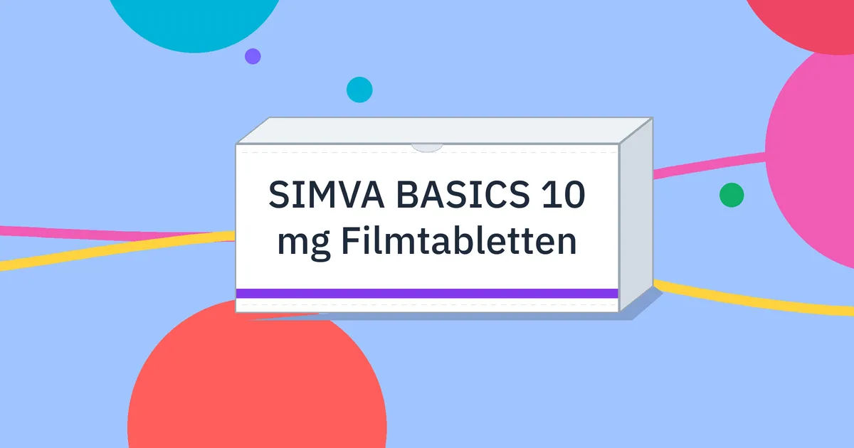 Symbolbild: Packung mit der Aufschrift SIMVA BASICS 10 mg Filmtabletten (PZN 00232176) – Verfügbarkeit und Bezug in Apotheken in Frankfurt am Main