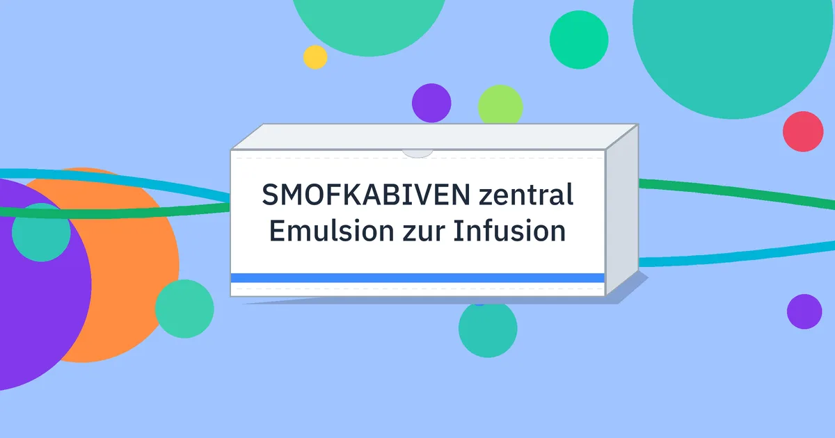 Symbolbild: Packung mit der Aufschrift SMOFKABIVEN zentral Emulsion zur Infusion (PZN 13501264) – Verfügbarkeit und Bezug in Apotheken in Frankfurt am Main