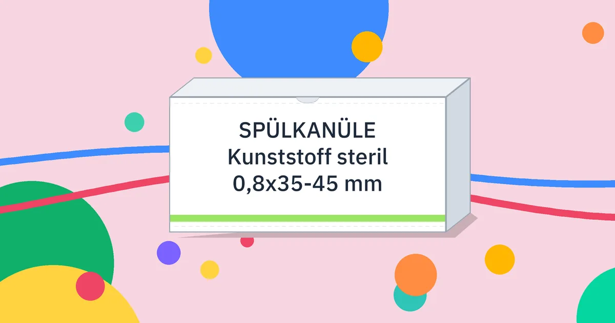 Symbolbild: Packung mit der Aufschrift SPÜLKANÜLE Kunststoff steril 0,8x35-45 mm (PZN 19988190) – Verfügbarkeit und Bezug in Apotheken in Frankfurt am Main
