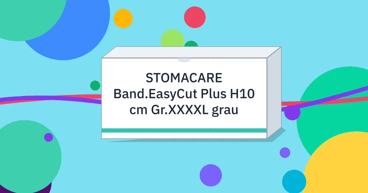 Symbolbild: Packung mit der Aufschrift STOMACARE Band.EasyCut Plus H10 cm Gr.XXXXL grau (PZN 16314479) – Verfügbarkeit und Bezug in Apotheken in Frankfurt am Main
