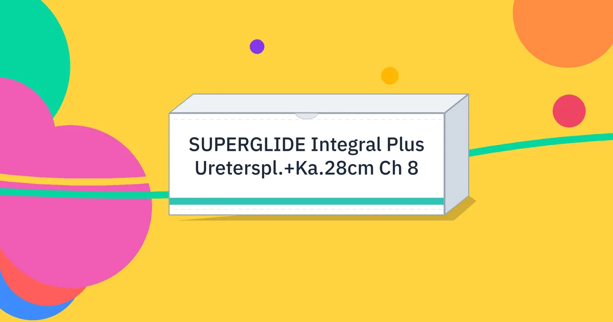 Symbolbild: Packung mit der Aufschrift SUPERGLIDE Integral Plus Ureterspl.+Ka.28cm Ch 8 (PZN 12424745) – Verfügbarkeit und Bezug in Apotheken in Frankfurt am Main