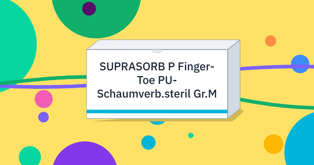 Symbolbild: Packung mit der Aufschrift SUPRASORB P Finger-Toe PU-Schaumverb.steril Gr.M (PZN 19883108) – Verfügbarkeit und Bezug in Apotheken in Frankfurt am Main