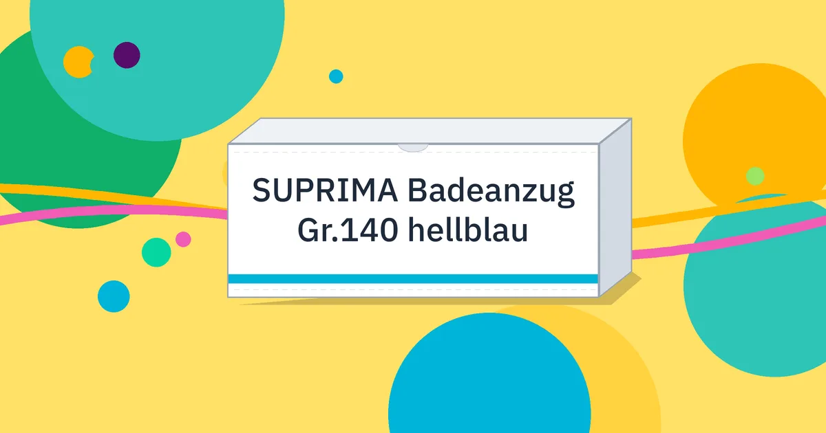 Symbolbild: Packung mit der Aufschrift SUPRIMA Badeanzug Gr.140 hellblau (PZN 05976964) – Verfügbarkeit und Bezug in Apotheken in Frankfurt am Main
