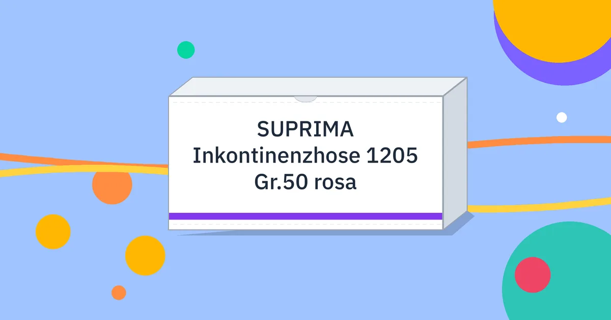 Symbolbild: Packung mit der Aufschrift SUPRIMA Inkontinenzhose 1205 Gr.50 rosa (PZN 03019738) – Verfügbarkeit und Bezug in Apotheken in Frankfurt am Main