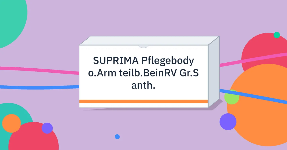 Symbolbild: Packung mit der Aufschrift SUPRIMA Pflegebody o.Arm teilb.BeinRV Gr.S anth. (PZN 10710961) – Verfügbarkeit und Bezug in Apotheken in Frankfurt am Main