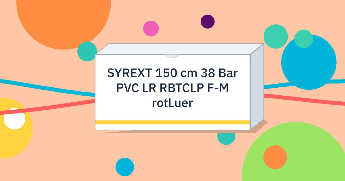 Symbolbild: Packung mit der Aufschrift SYREXT 150 cm 38 Bar PVC LR RBTCLP F-M rotLuer (PZN 17898778) – Verfügbarkeit und Bezug in Apotheken in Frankfurt am Main