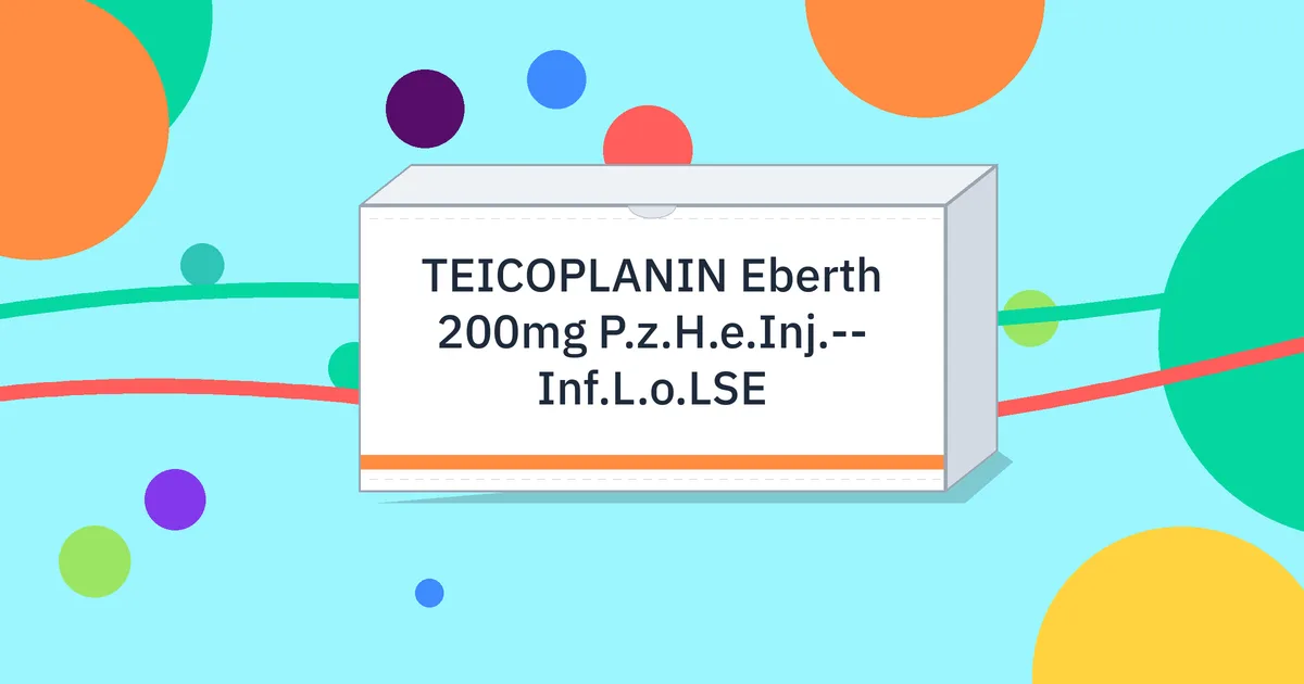 Symbolbild: Packung mit der Aufschrift TEICOPLANIN Eberth 200mg P.z.H.e.Inj.--Inf.L.o.LSE (PZN 17582874) – Verfügbarkeit und Bezug in Apotheken in Frankfurt am Main