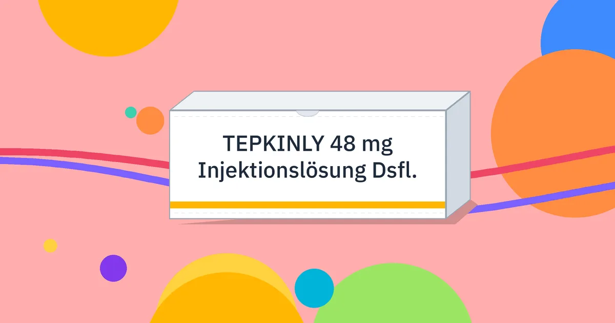Symbolbild: Packung mit der Aufschrift TEPKINLY 48 mg Injektionslösung Dsfl. (PZN 18468206) – Verfügbarkeit und Bezug in Apotheken in Frankfurt am Main