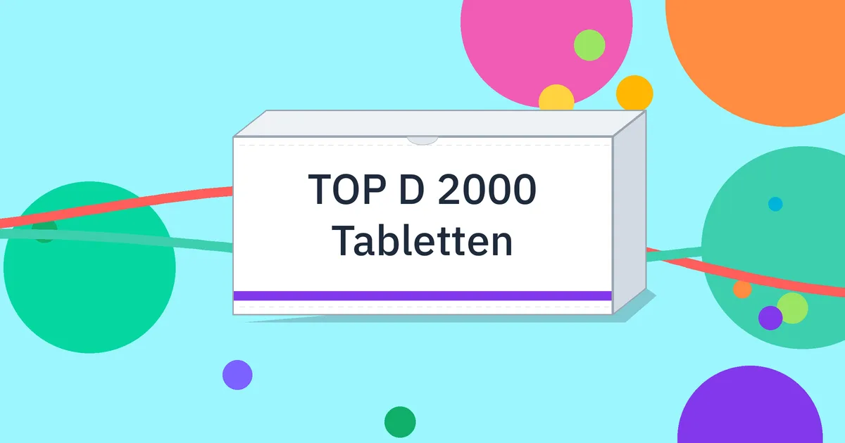 Symbolbild: Packung mit der Aufschrift TOP D 2000 Tabletten (PZN 11849307) – Verfügbarkeit und Bezug in Apotheken in Frankfurt am Main