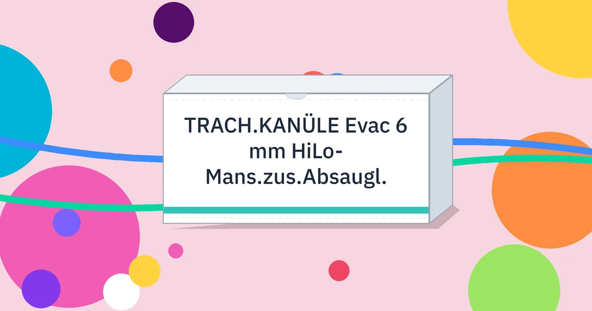 Symbolbild: Packung mit der Aufschrift TRACH.KANÜLE Evac 6 mm HiLo-Mans.zus.Absaugl. (PZN 03379945) – Verfügbarkeit und Bezug in Apotheken in Frankfurt am Main