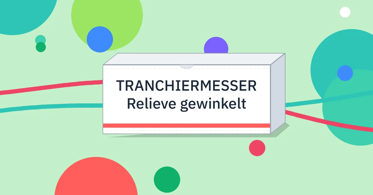 Symbolbild: Packung mit der Aufschrift TRANCHIERMESSER Relieve gewinkelt (PZN 07743052) – Verfügbarkeit und Bezug in Apotheken in Frankfurt am Main