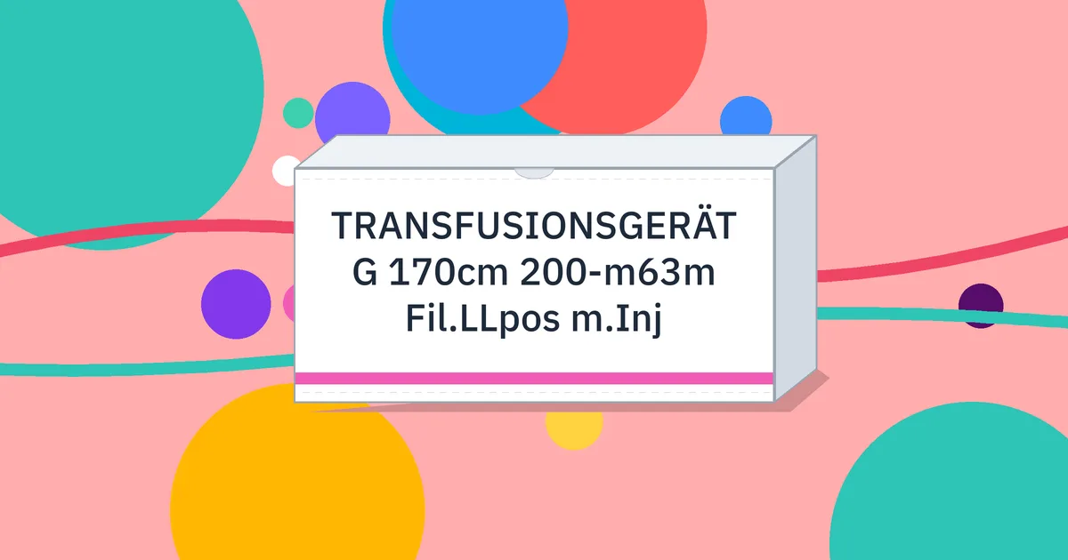 Symbolbild: Packung mit der Aufschrift TRANSFUSIONSGERÄT G 170cm 200-m63m Fil.LLpos m.Inj (PZN 17486627) – Verfügbarkeit und Bezug in Apotheken in Frankfurt am Main