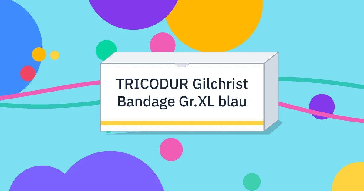 Symbolbild: Packung mit der Aufschrift TRICODUR Gilchrist Bandage Gr.XL blau (PZN 01245755) – Verfügbarkeit und Bezug in Apotheken in Frankfurt am Main