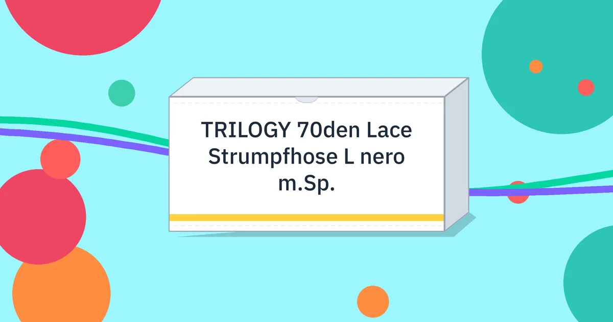 Symbolbild: Packung mit der Aufschrift TRILOGY 70den Lace Strumpfhose L nero m.Sp. (PZN 19165666) – Verfügbarkeit und Bezug in Apotheken in Frankfurt am Main