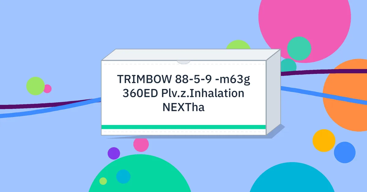Symbolbild: Packung mit der Aufschrift TRIMBOW 88-5-9 -m63g 360ED Plv.z.Inhalation NEXTha (PZN 19957054) – Verfügbarkeit und Bezug in Apotheken in Frankfurt am Main