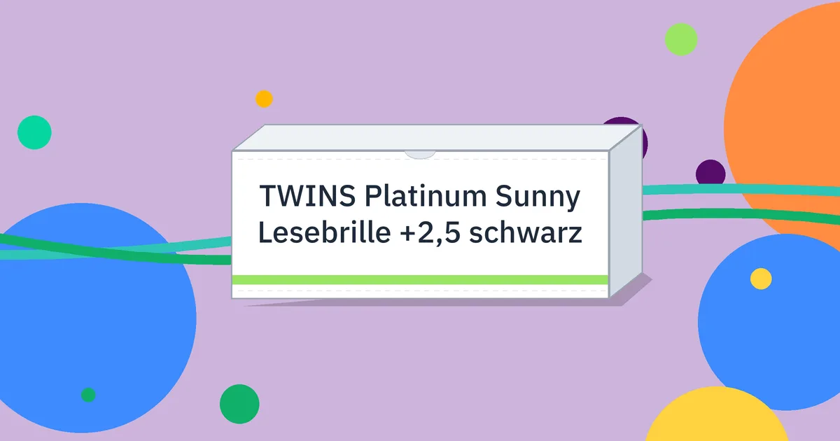 Symbolbild: Packung mit der Aufschrift TWINS Platinum Sunny Lesebrille +2,5 schwarz (PZN 13344103) – Verfügbarkeit und Bezug in Apotheken in Frankfurt am Main