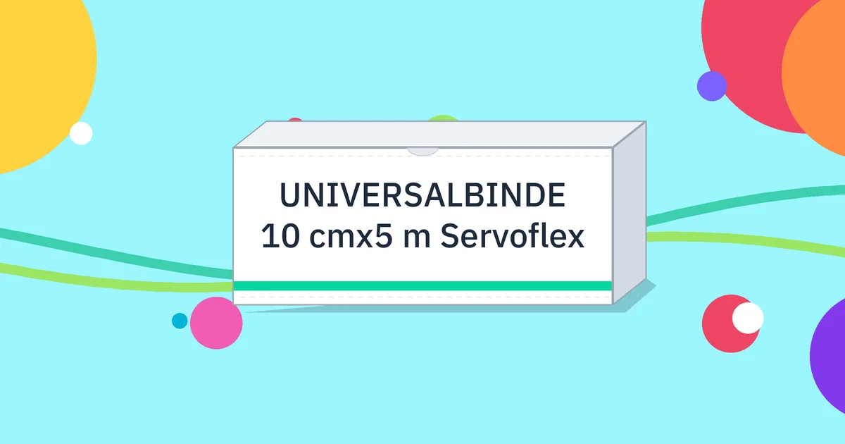 Symbolbild: Packung mit der Aufschrift UNIVERSALBINDE 10 cmx5 m Servoflex (PZN 04762215) – Verfügbarkeit und Bezug in Apotheken in Frankfurt am Main