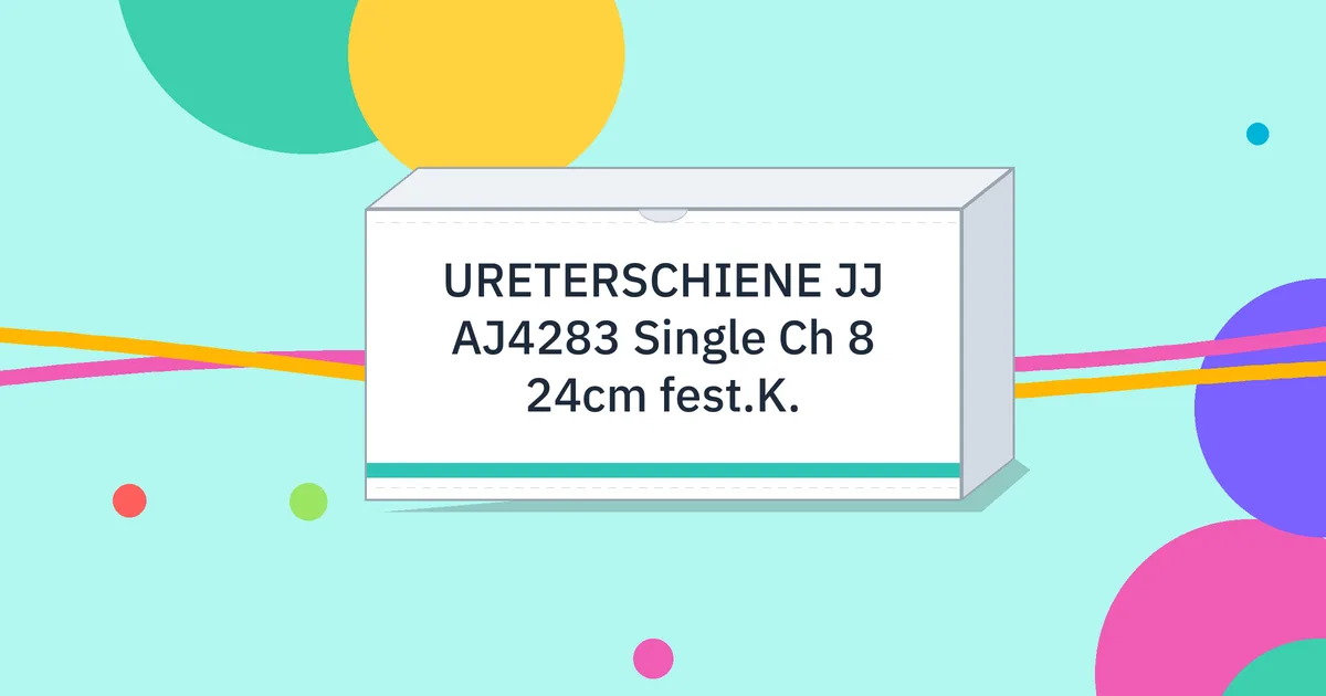 Symbolbild: Packung mit der Aufschrift URETERSCHIENE JJ AJ4283 Single Ch 8 24cm fest.K. (PZN 00753136) – Verfügbarkeit und Bezug in Apotheken in Frankfurt am Main