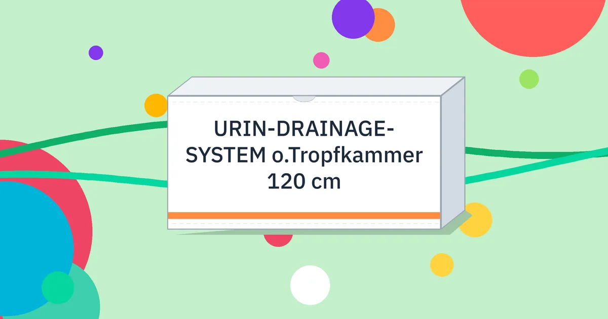 Symbolbild: Packung mit der Aufschrift URIN-DRAINAGE-SYSTEM o.Tropfkammer 120 cm (PZN 04605941) – Verfügbarkeit und Bezug in Apotheken in Frankfurt am Main