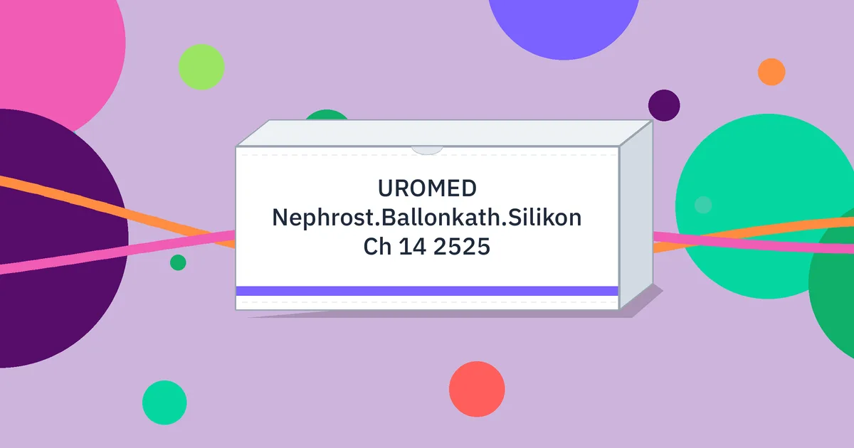 Symbolbild: Packung mit der Aufschrift UROMED Nephrost.Ballonkath.Silikon Ch 14 2525 (PZN 03281086) – Verfügbarkeit und Bezug in Apotheken in Frankfurt am Main