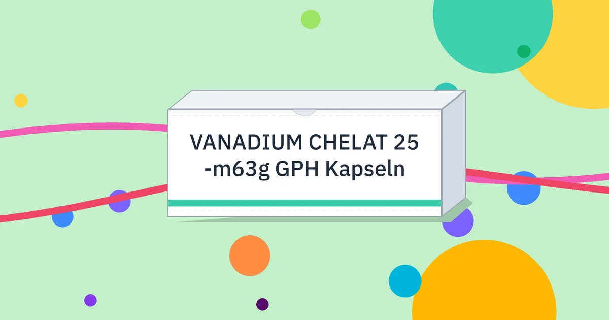 Symbolbild: Packung mit der Aufschrift VANADIUM CHELAT 25 -m63g GPH Kapseln (PZN 10556170) – Verfügbarkeit und Bezug in Apotheken in Frankfurt am Main