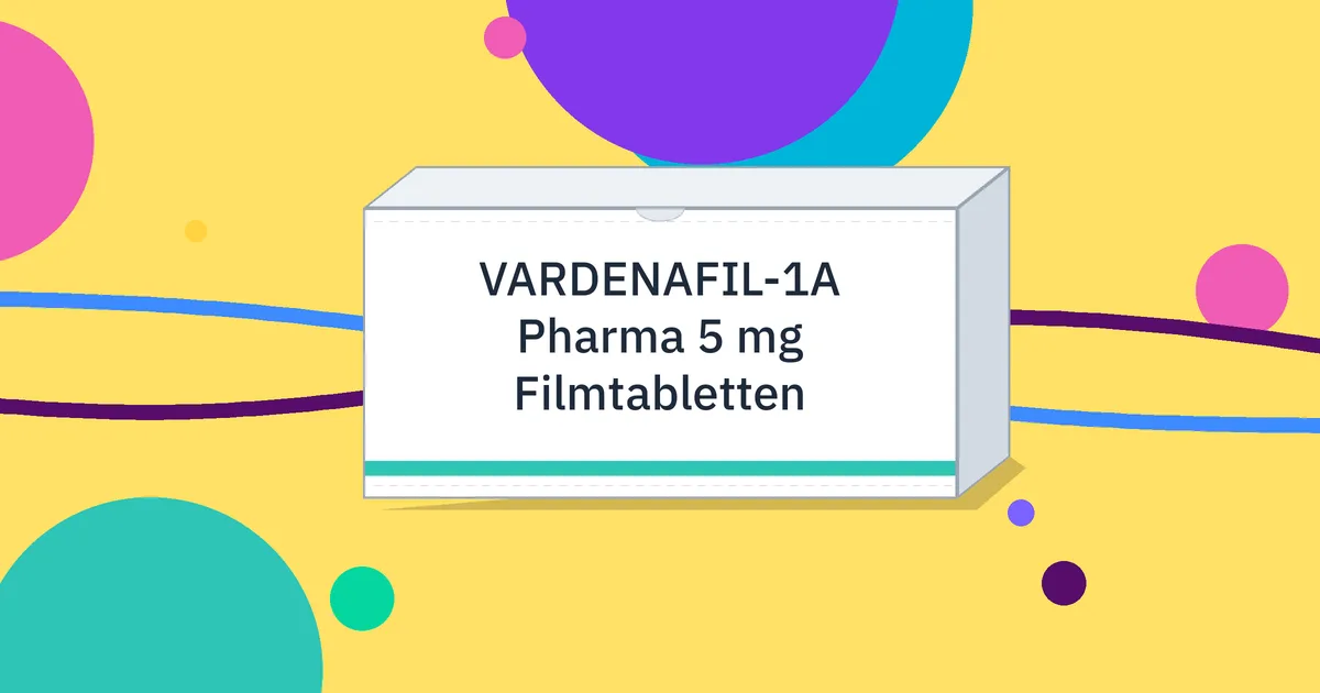 Symbolbild: Packung mit der Aufschrift VARDENAFIL-1A Pharma 5 mg Filmtabletten (PZN 14044863) – Verfügbarkeit und Bezug in Apotheken in Frankfurt am Main
