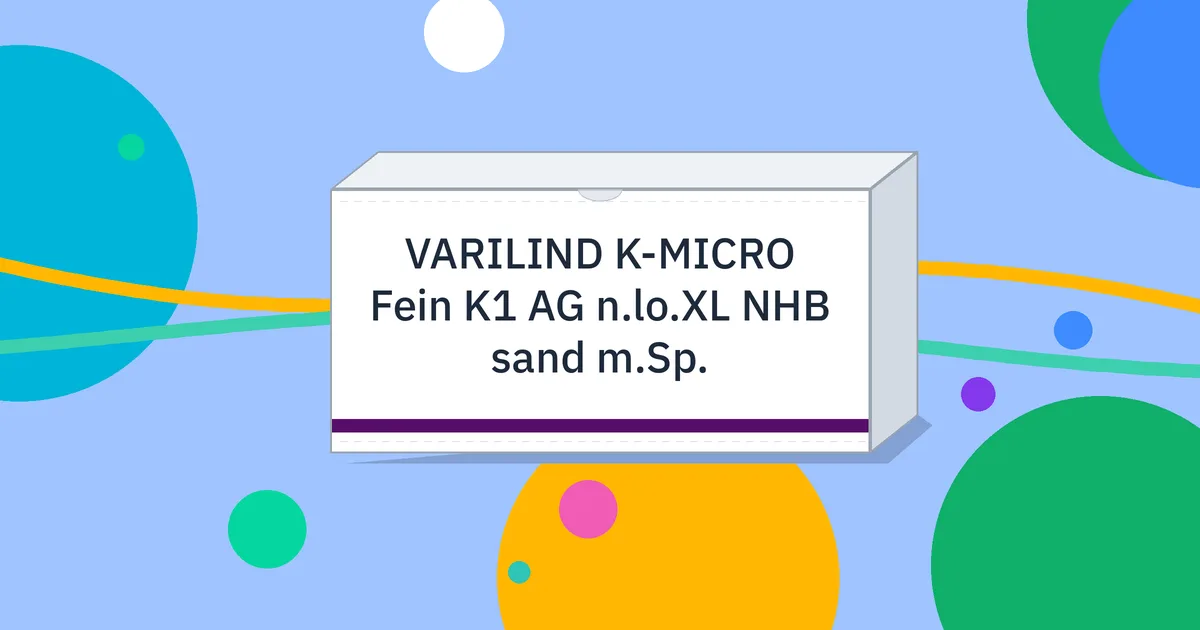 Symbolbild: Packung mit der Aufschrift VARILIND K-MICRO Fein K1 AG n.lo.XL NHB sand m.Sp. (PZN 20554456) – Verfügbarkeit und Bezug in Apotheken in Frankfurt am Main