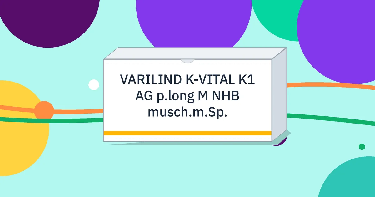 Symbolbild: Packung mit der Aufschrift VARILIND K-VITAL K1 AG p.long M NHB musch.m.Sp. (PZN 20563952) – Verfügbarkeit und Bezug in Apotheken in Frankfurt am Main