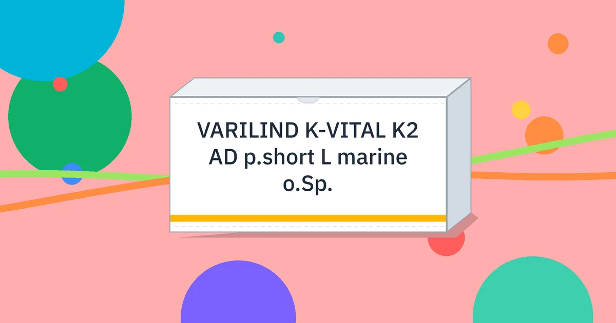 Symbolbild: Packung mit der Aufschrift VARILIND K-VITAL K2 AD p.short L marine o.Sp. (PZN 20568033) – Verfügbarkeit und Bezug in Apotheken in Frankfurt am Main