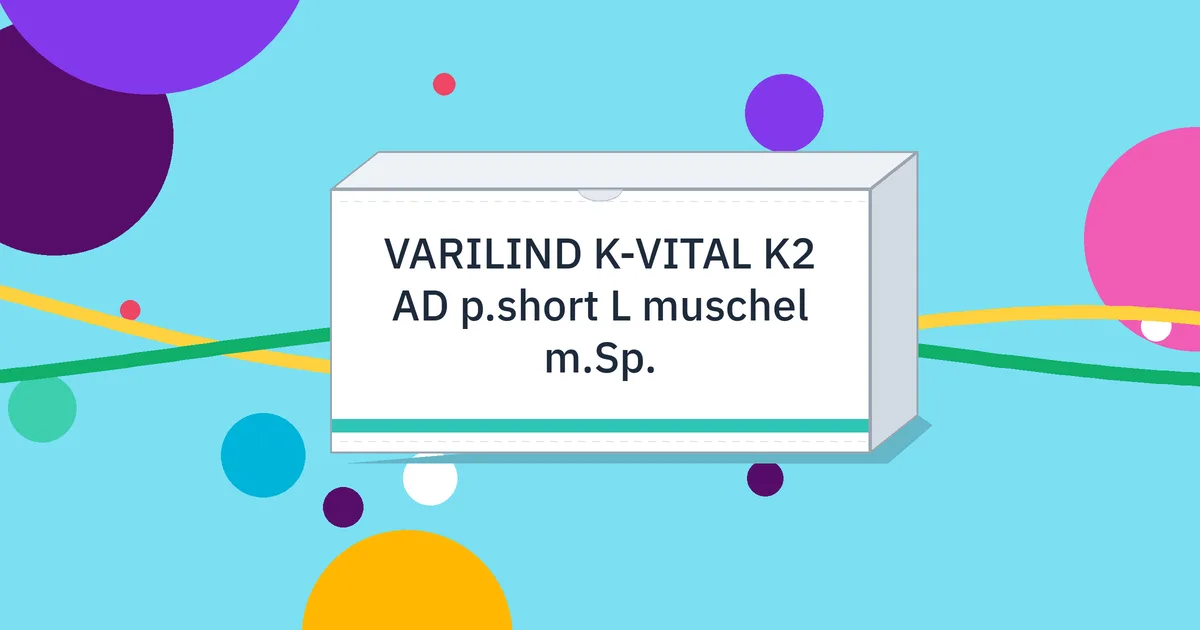 Symbolbild: Packung mit der Aufschrift VARILIND K-VITAL K2 AD p.short L muschel m.Sp. (PZN 20568636) – Verfügbarkeit und Bezug in Apotheken in Frankfurt am Main