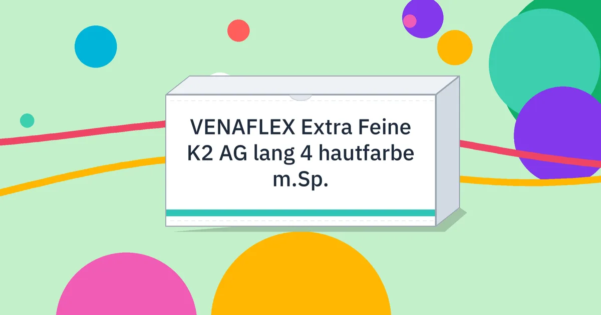 Symbolbild: Packung mit der Aufschrift VENAFLEX Extra Feine K2 AG lang 4 hautfarbe m.Sp. (PZN 18307874) – Verfügbarkeit und Bezug in Apotheken in Frankfurt am Main