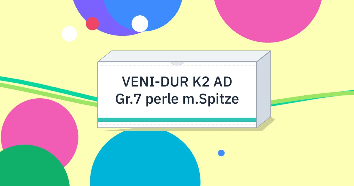 Symbolbild: Packung mit der Aufschrift VENI-DUR K2 AD Gr.7 perle m.Spitze (PZN 03243074) – Verfügbarkeit und Bezug in Apotheken in Frankfurt am Main
