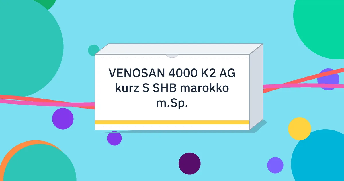 Symbolbild: Packung mit der Aufschrift VENOSAN 4000 K2 AG kurz S SHB marokko m.Sp. (PZN 14426145) – Verfügbarkeit und Bezug in Apotheken in Frankfurt am Main