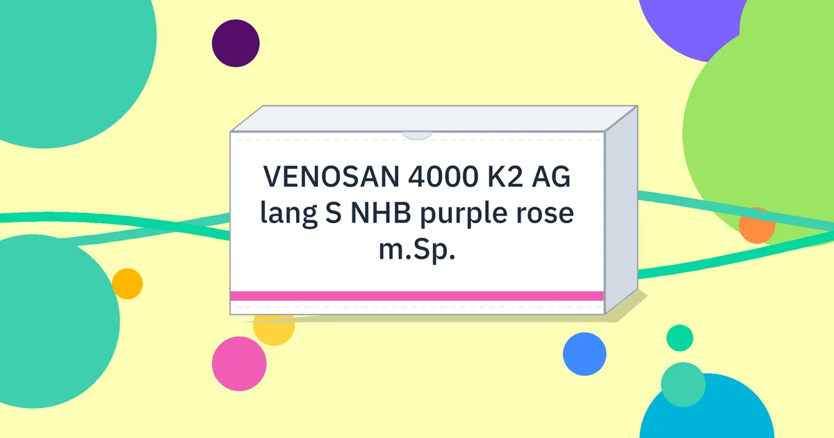 Symbolbild: Packung mit der Aufschrift VENOSAN 4000 K2 AG lang S NHB purple rose m.Sp. (PZN 18847978) – Verfügbarkeit und Bezug in Apotheken in Frankfurt am Main