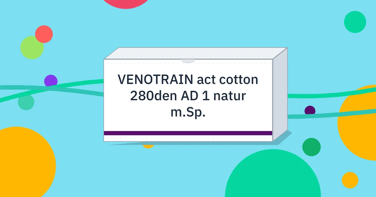 Symbolbild: Packung mit der Aufschrift VENOTRAIN act cotton 280den AD 1 natur m.Sp. (PZN 16209587) – Verfügbarkeit und Bezug in Apotheken in Frankfurt am Main