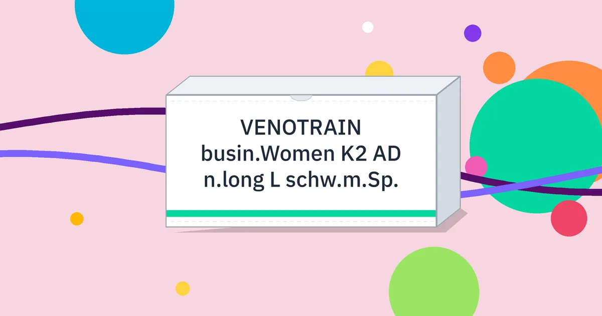 Symbolbild: Packung mit der Aufschrift VENOTRAIN busin.Women K2 AD n.long L schw.m.Sp. (PZN 10196300) – Verfügbarkeit und Bezug in Apotheken in Frankfurt am Main