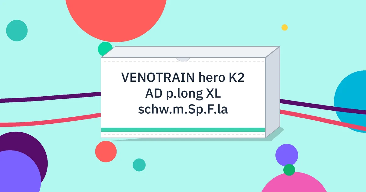 Symbolbild: Packung mit der Aufschrift VENOTRAIN hero K2 AD p.long XL schw.m.Sp.F.la (PZN 19190061) – Verfügbarkeit und Bezug in Apotheken in Frankfurt am Main