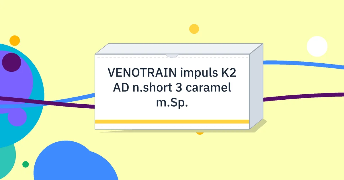 Symbolbild: Packung mit der Aufschrift VENOTRAIN impuls K2 AD n.short 3 caramel m.Sp. (PZN 00608196) – Verfügbarkeit und Bezug in Apotheken in Frankfurt am Main