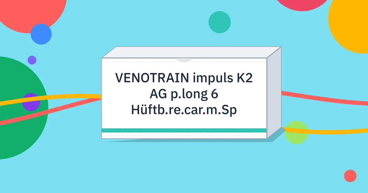 Symbolbild: Packung mit der Aufschrift VENOTRAIN impuls K2 AG p.long 6 Hüftb.re.car.m.Sp (PZN 10292908) – Verfügbarkeit und Bezug in Apotheken in Frankfurt am Main
