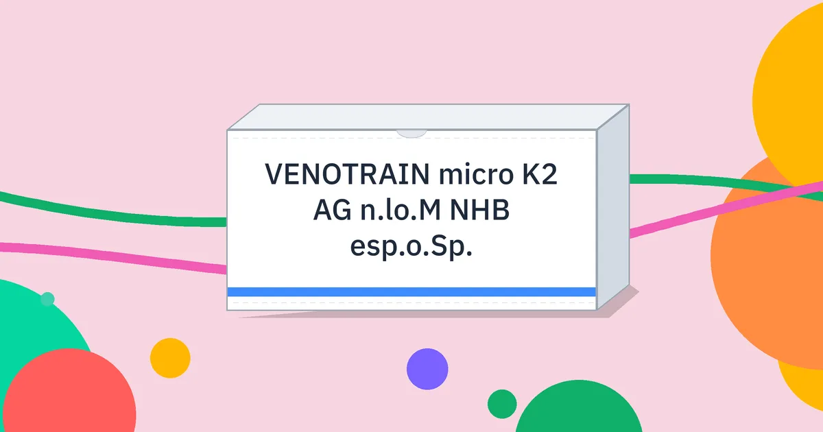 Symbolbild: Packung mit der Aufschrift VENOTRAIN micro K2 AG n.lo.M NHB esp.o.Sp. (PZN 05717004) – Verfügbarkeit und Bezug in Apotheken in Frankfurt am Main